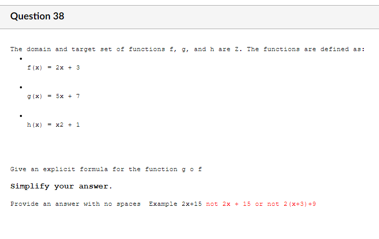 Solved The domain and target set of functions f,g, and h are | Chegg.com
