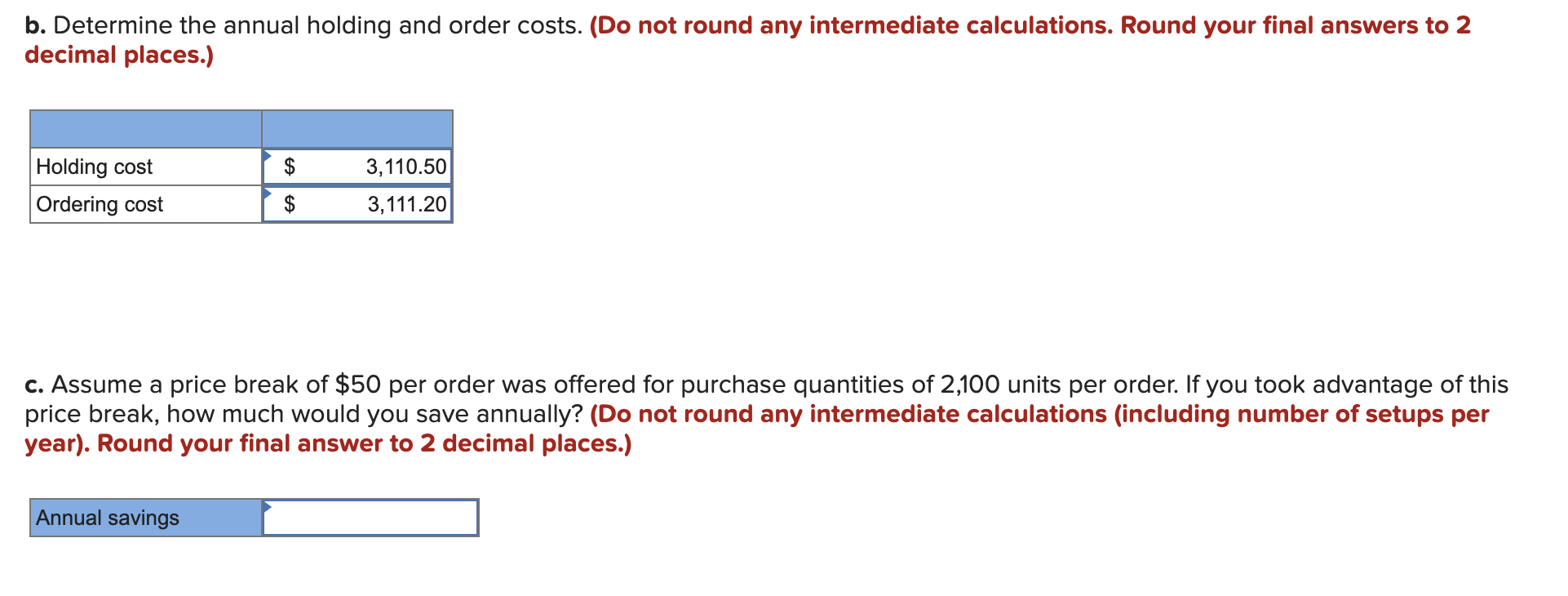 Solved a. Determine the order quantity and reorder point. | Chegg.com