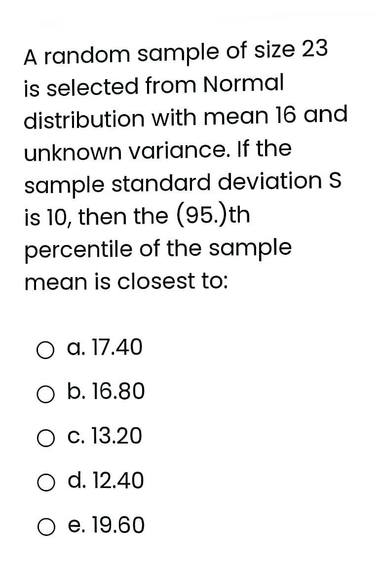 Solved A random sample of size 23 is selected from Normal | Chegg.com