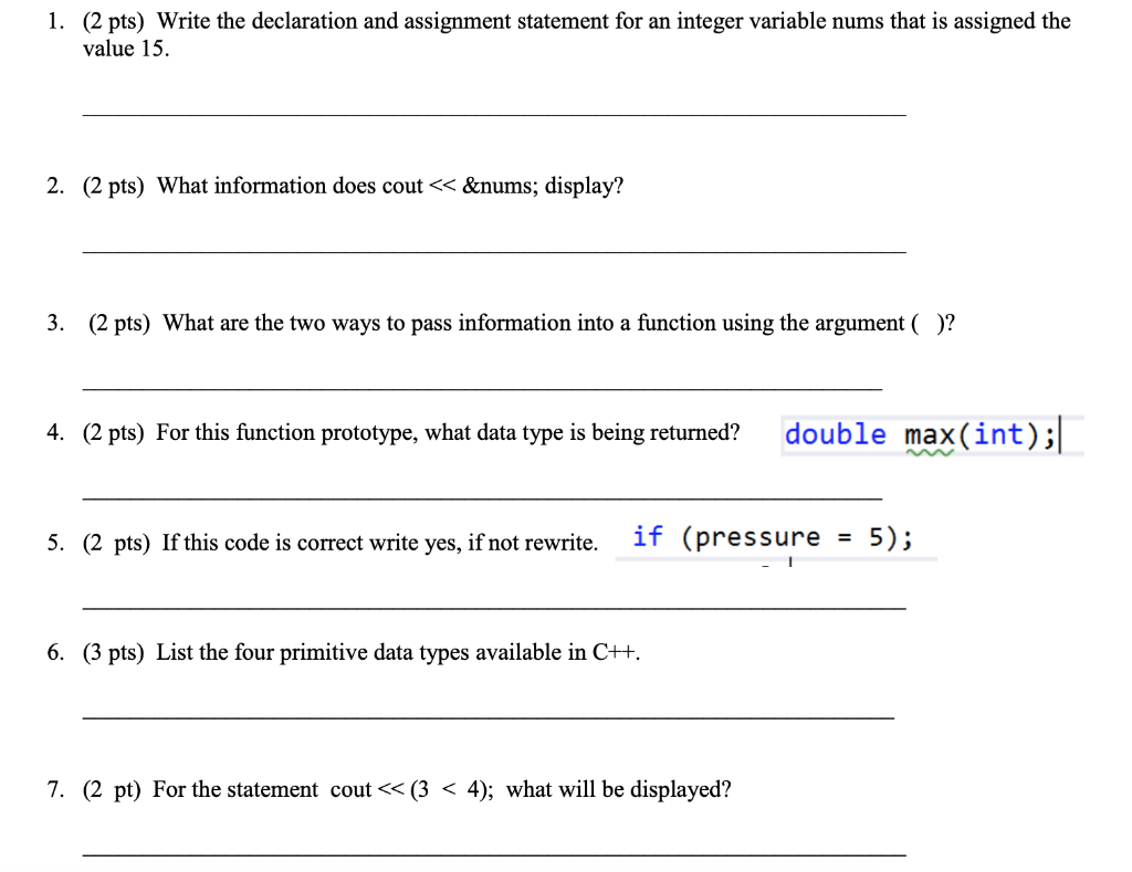 Solved 1 2 Pts Write The Declaration And Assignment 6663