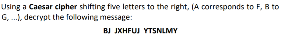 Solved Using a Caesar cipher shifting five letters to the | Chegg.com