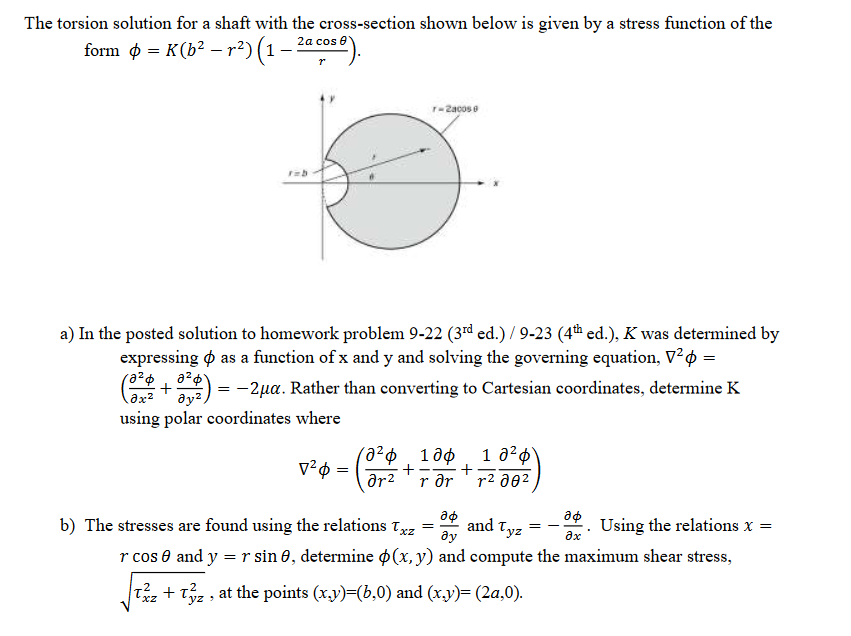 Solved The torsion solution for a shaft with the | Chegg.com