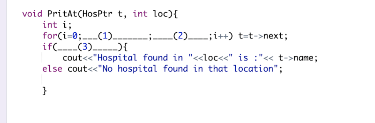 Solved struct hospital{ int id; string name; hospital *next; | Chegg.com