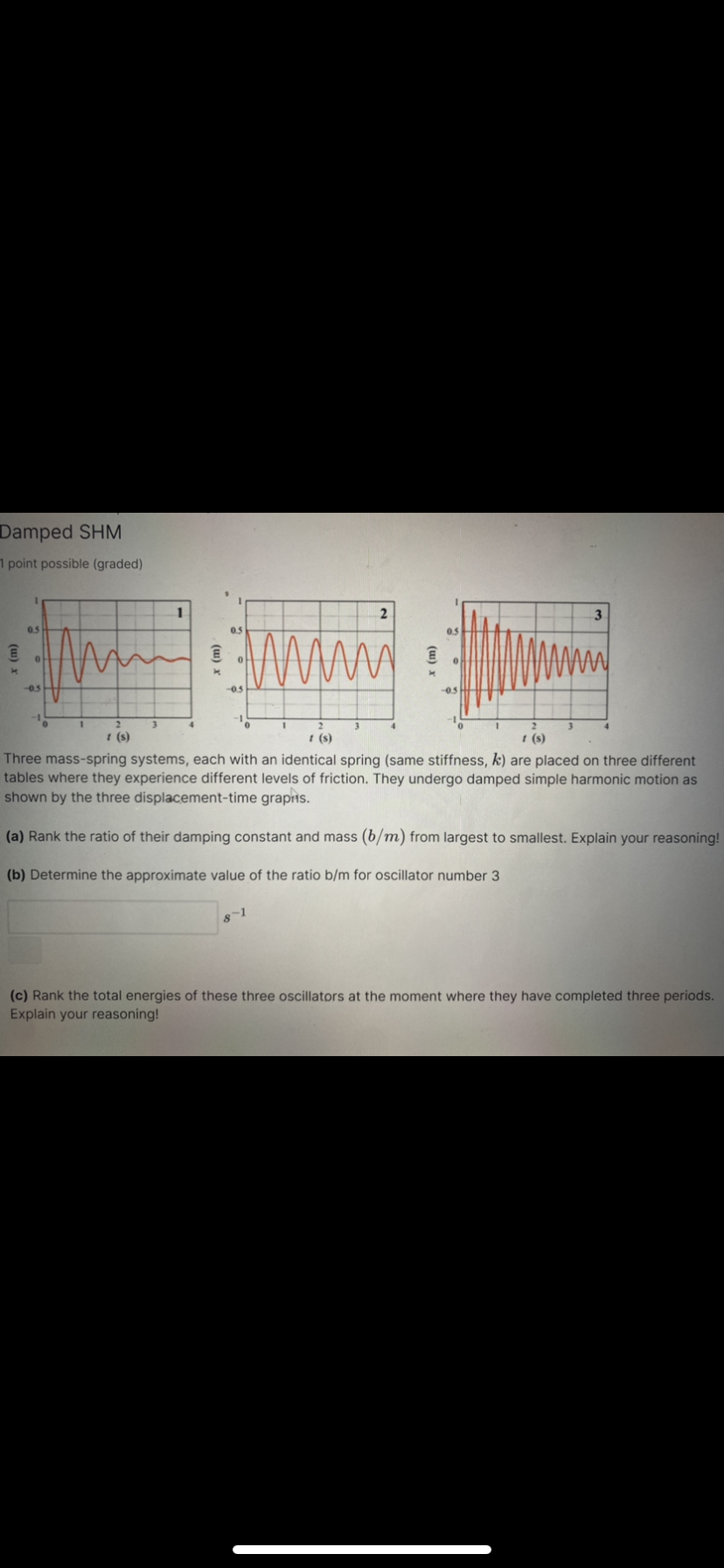 Solved Damped SHM point possible (graded) Three mass-spring | Chegg.com