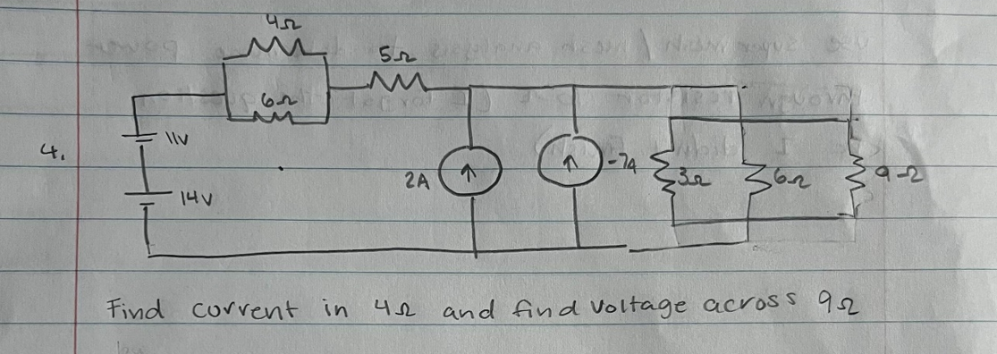 Solved Find the current in 4Ω ﻿and find voltage across 9Ω | Chegg.com