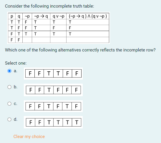 Solved Consider the following incomplete truth table: Which | Chegg.com