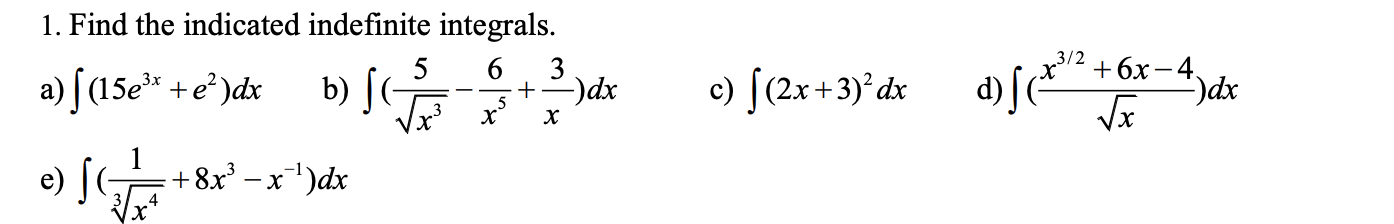 Solved 1. Find the indicated indefinite integrals. a) | Chegg.com