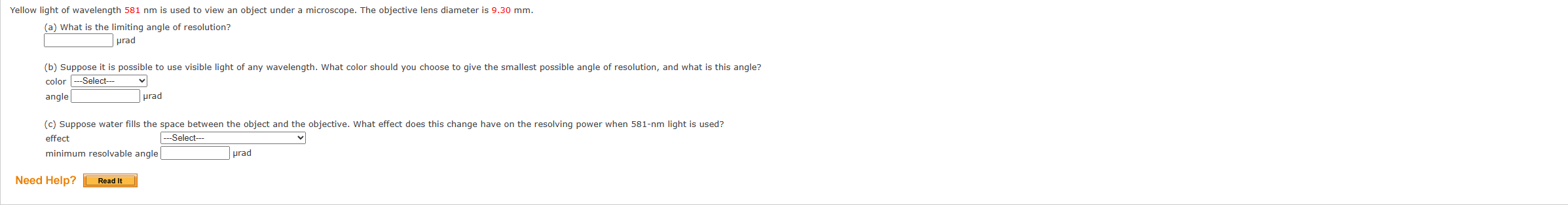 Solved ellow light of wavelength 581 nm is used to view an | Chegg.com