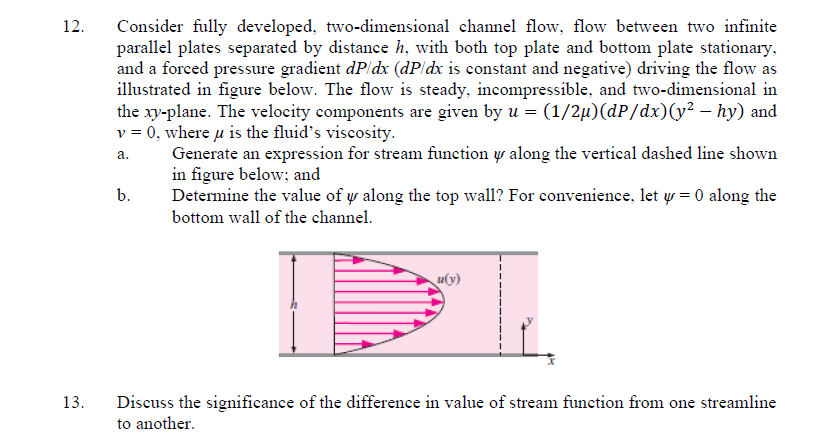 Solved 12. Consider fully developed, two-dimensional channel | Chegg.com