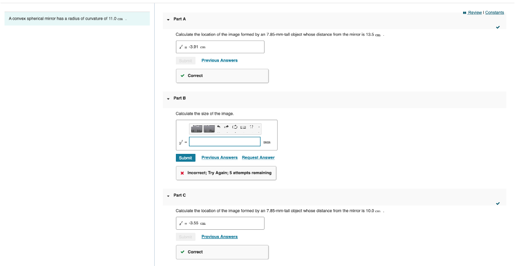 Solved Review Constants A convex spherical mirror has a | Chegg.com