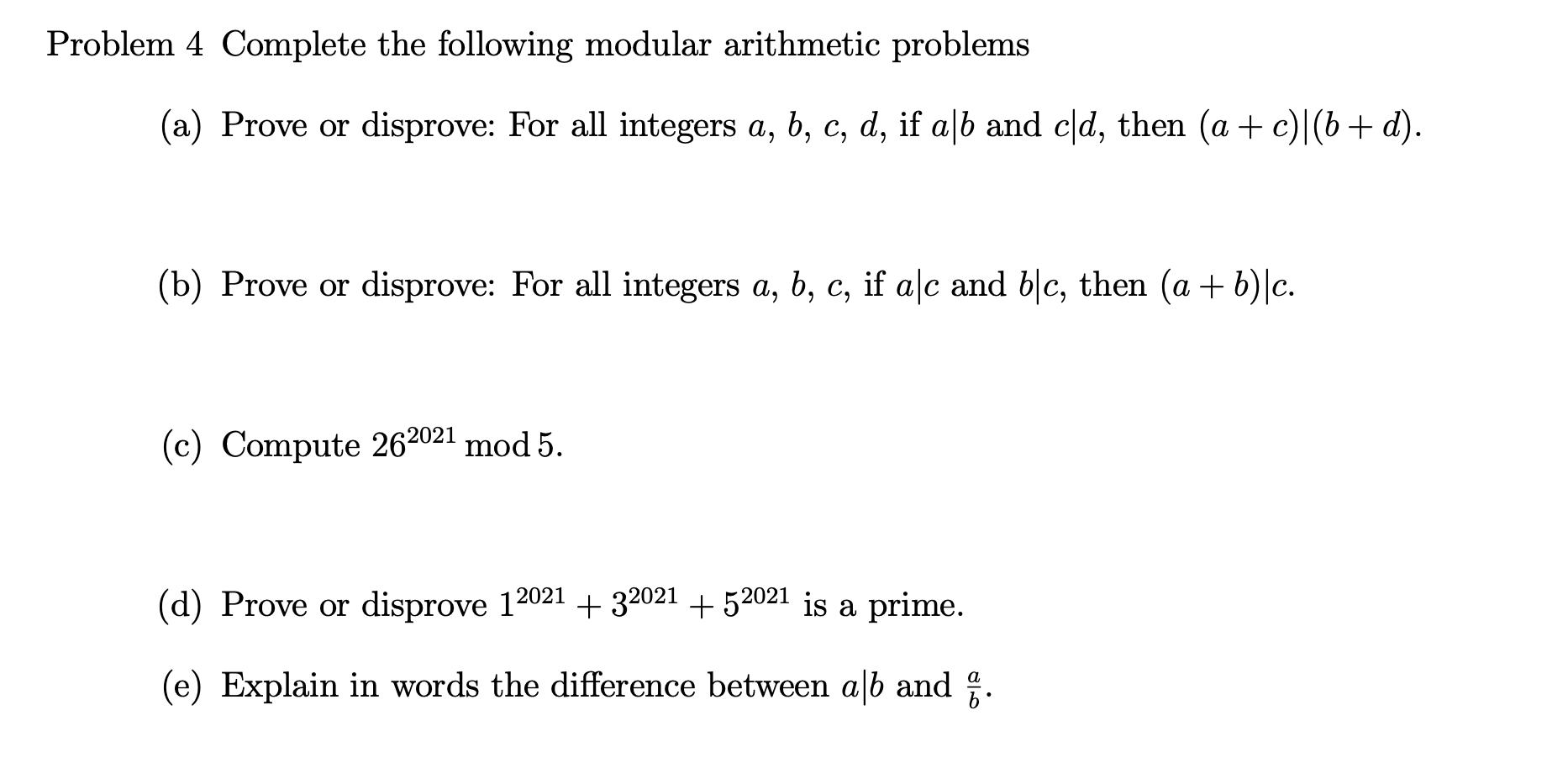 Solved Problem 4 Complete the following modular arithmetic | Chegg.com