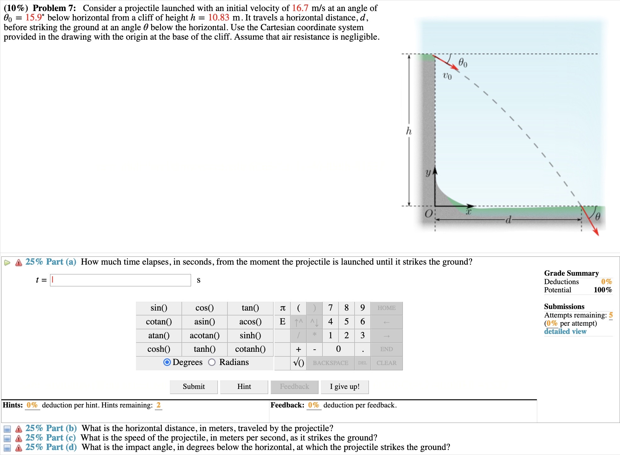 Solved (10\%) Problem 7: Consider a projectile launched with | Chegg.com Solved (10\%) Problem 7: Consider a projectile launched with | Chegg.com
