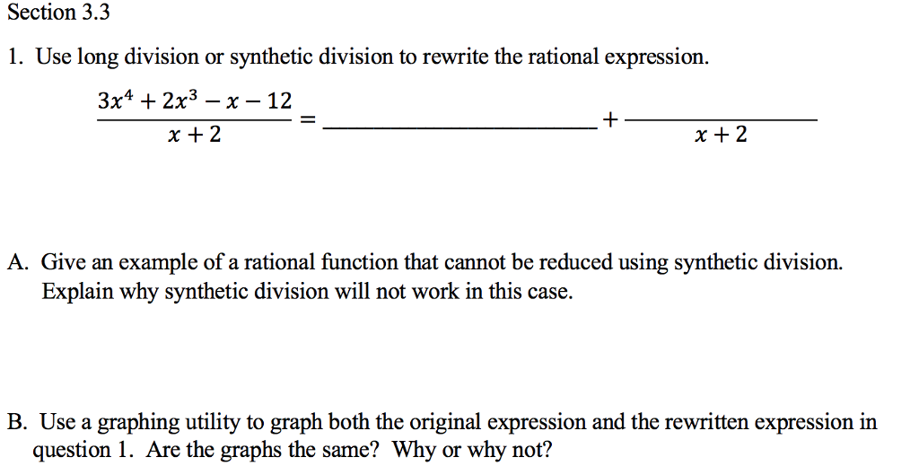 Solved Section 3.3 1. Use long division or synthetic | Chegg.com
