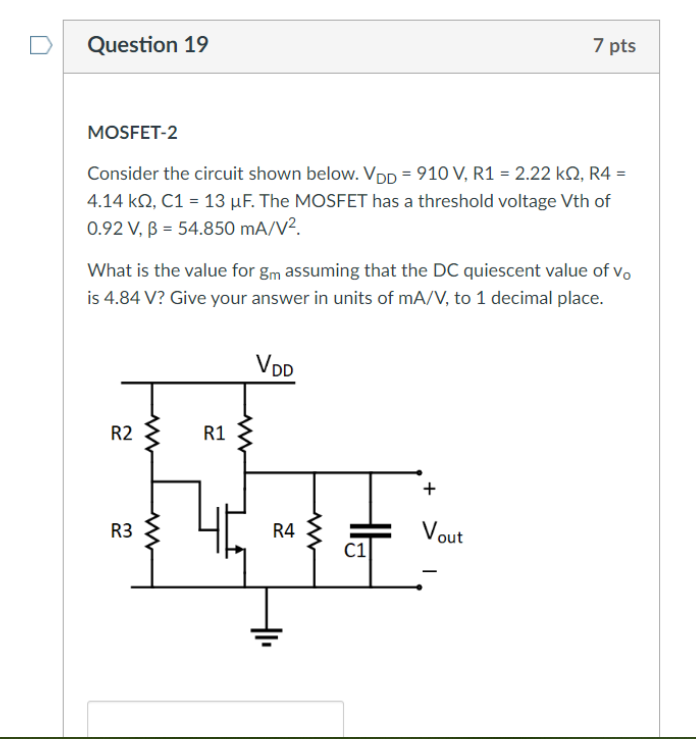 Solved Consider the MOSFET circuit below. What is the value | Chegg.com