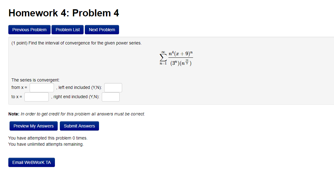 Solved Homework 4 Problem 4 Previous Problem Problem List