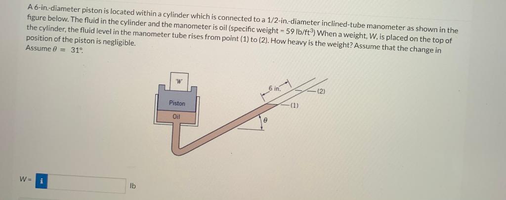 Solved A 6-in.-diameter piston is located within a cylinder | Chegg.com
