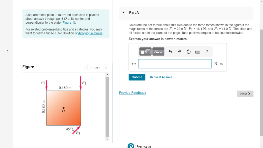 Solved A square metal plate 0.180 m on each side is pivoted | Chegg.com