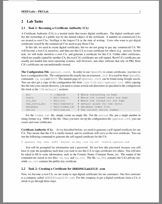 SEED Labs PKI Lab 1 of 7 Public-Key Infrastructure | Chegg.com