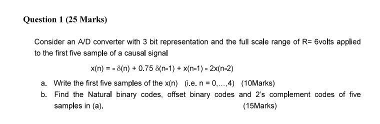 Solved Question 1 (25 Marks) Consider an A/D converter with | Chegg.com
