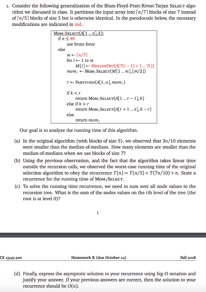 Solved 1. Consider the following generalization of the | Chegg.com