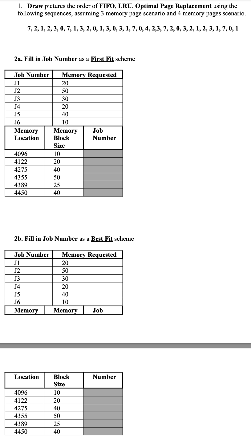 1. Draw pictures the order of FIFO, LRU, Optimal Page | Chegg.com