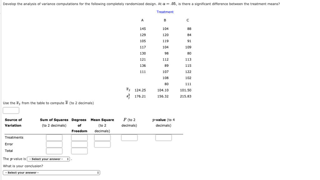 Solved Develop The Analysis Of Variance Computations For The