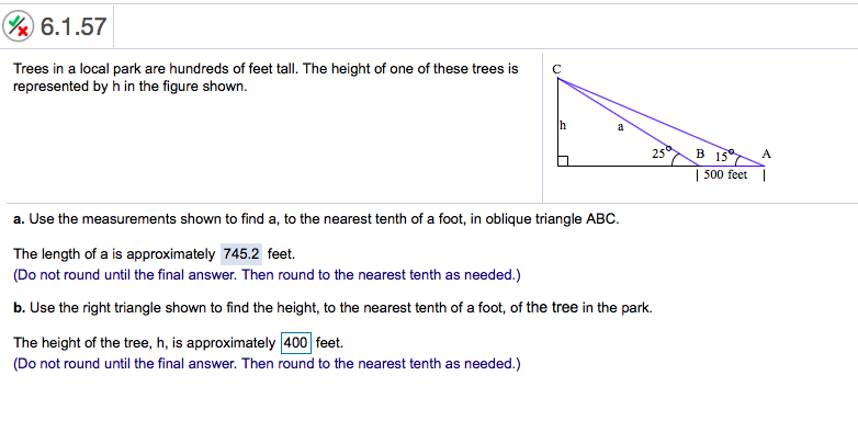 Solved 6.1.57 Trees in a local park are hundreds of feet | Chegg.com