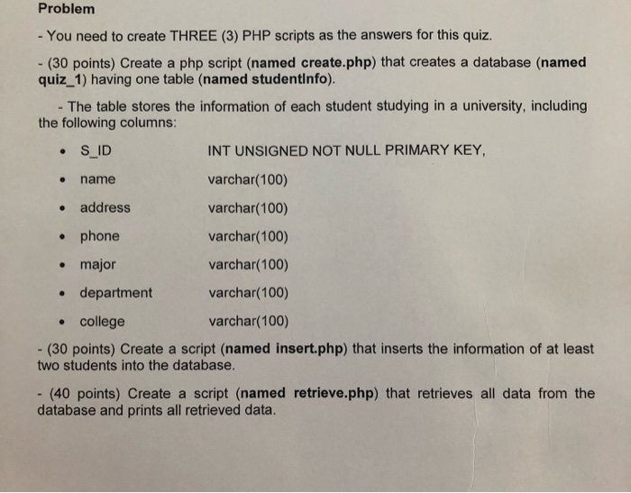 Solved Problem You Need To Create Three 3 Php Scripts As
