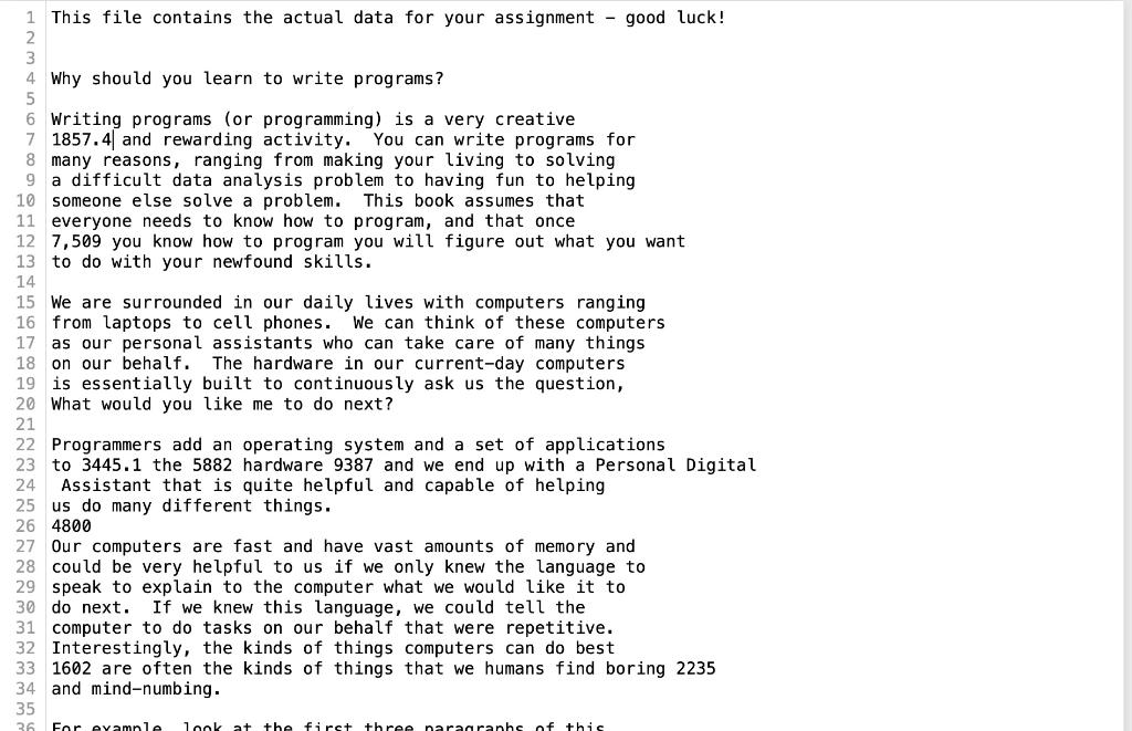 Solved Coding Exercise - Week 6 Read in the file and find | Chegg.com