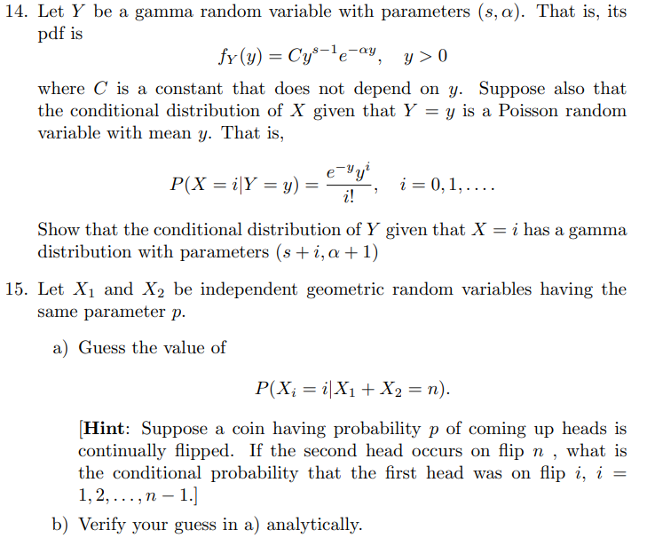 Solved 14 Let Y Be A Gamma Random Variable With Parameters 9132