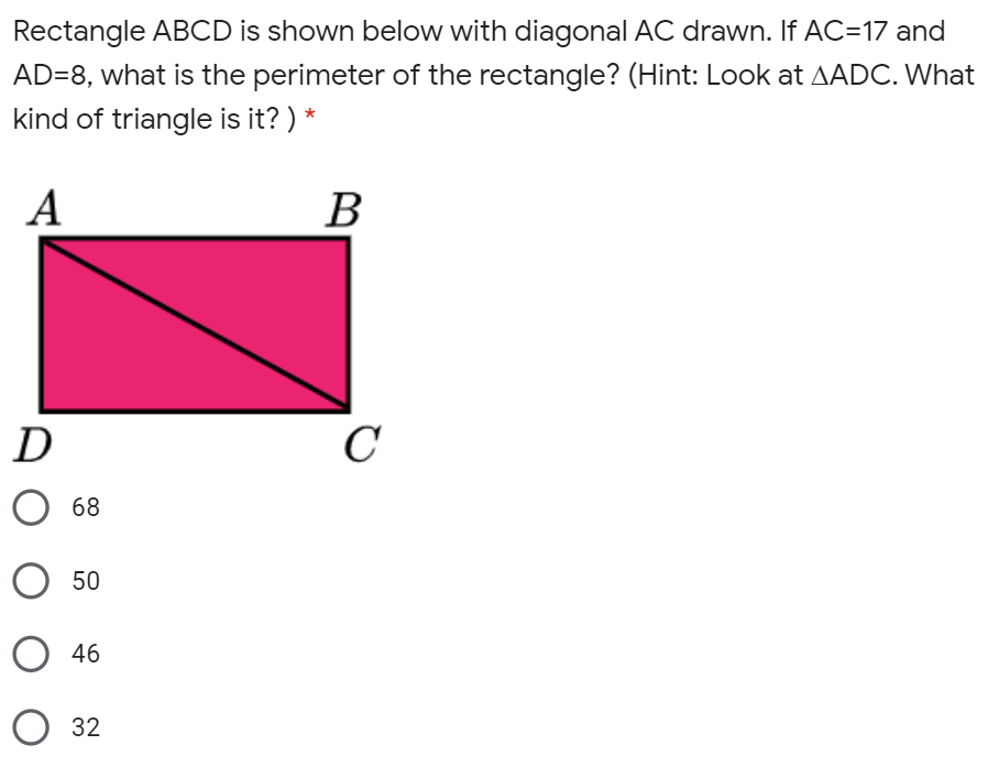 Solved Rectangle ABCD is shown below with diagonal AC drawn. | Chegg.com