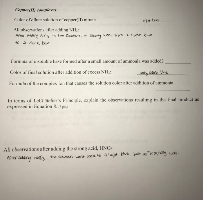 Solved Copper(II) complexes Color of dilute solution of | Chegg.com
