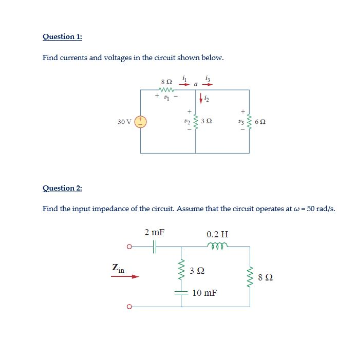 Solved Question 1: Find currents and voltages in the circuit | Chegg.com