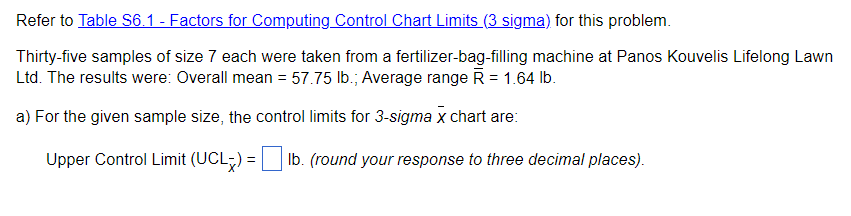 Solved DefinitionRefer to Table S6.1 - Factors for Computing | Chegg.com