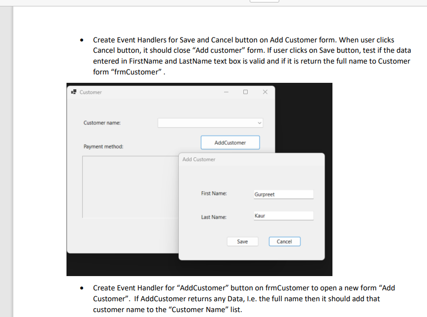 Solved - Create Event Handlers for Save and Cancel button | Chegg.com