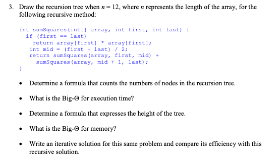 Solved 3. Draw the recursion tree when n=12, where n | Chegg.com