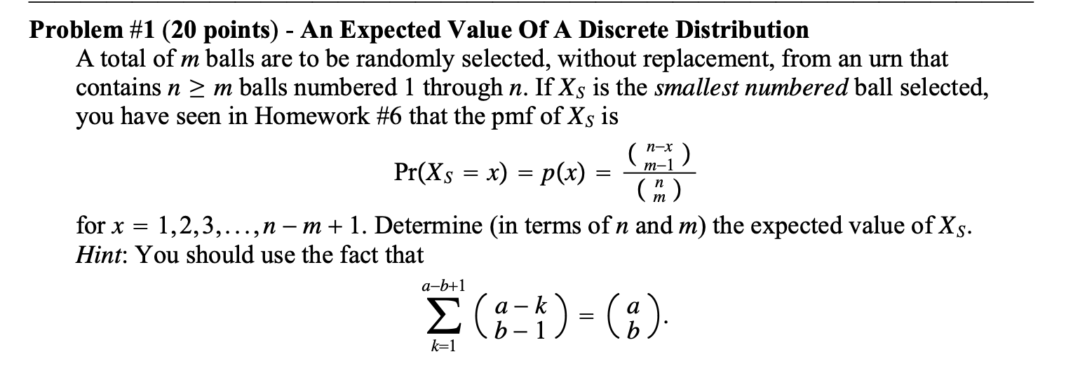 Problem 1 20 ﻿points ﻿an Expected Value Of A 