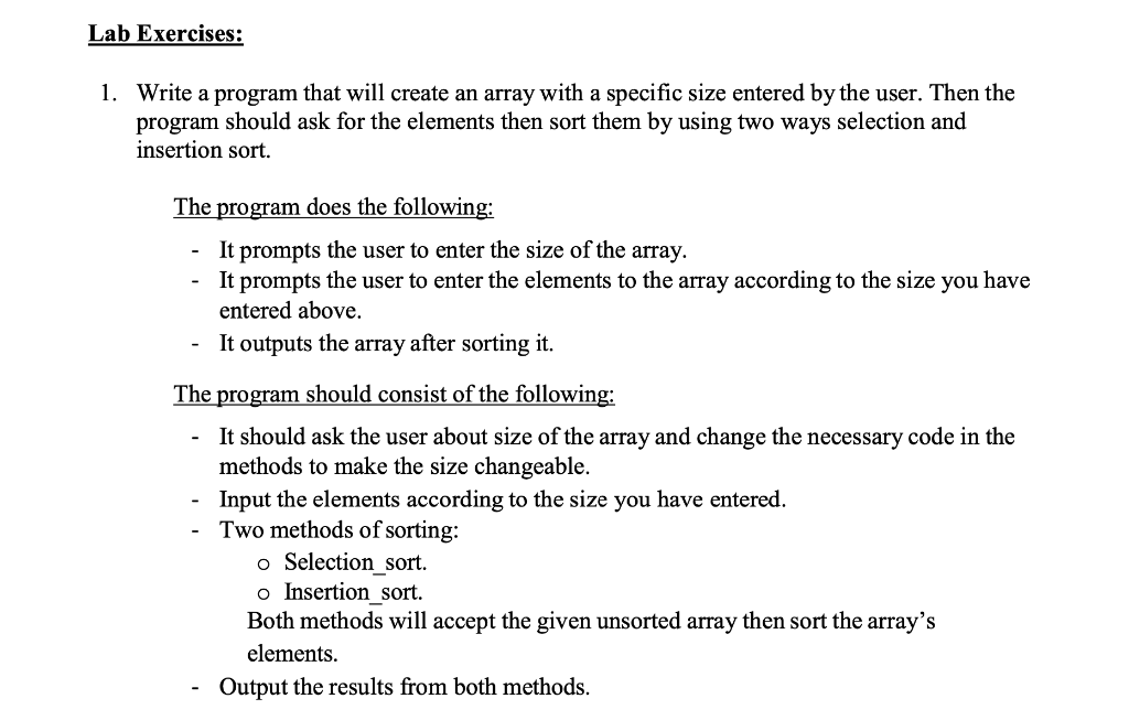 Solved Vrite A Program That Will Create An Array With A