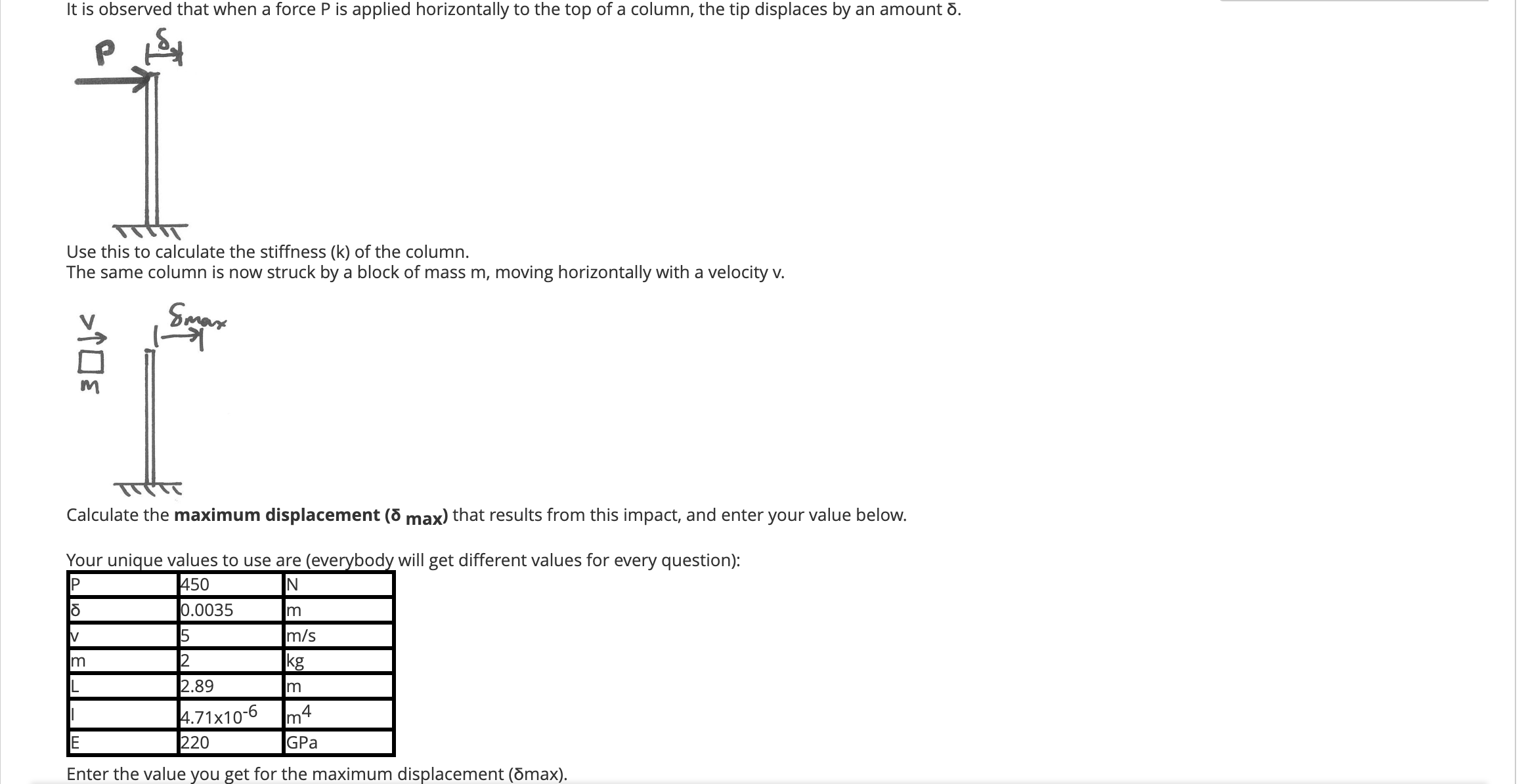 Solved Use this to calculate the stiffness (k) of the | Chegg.com