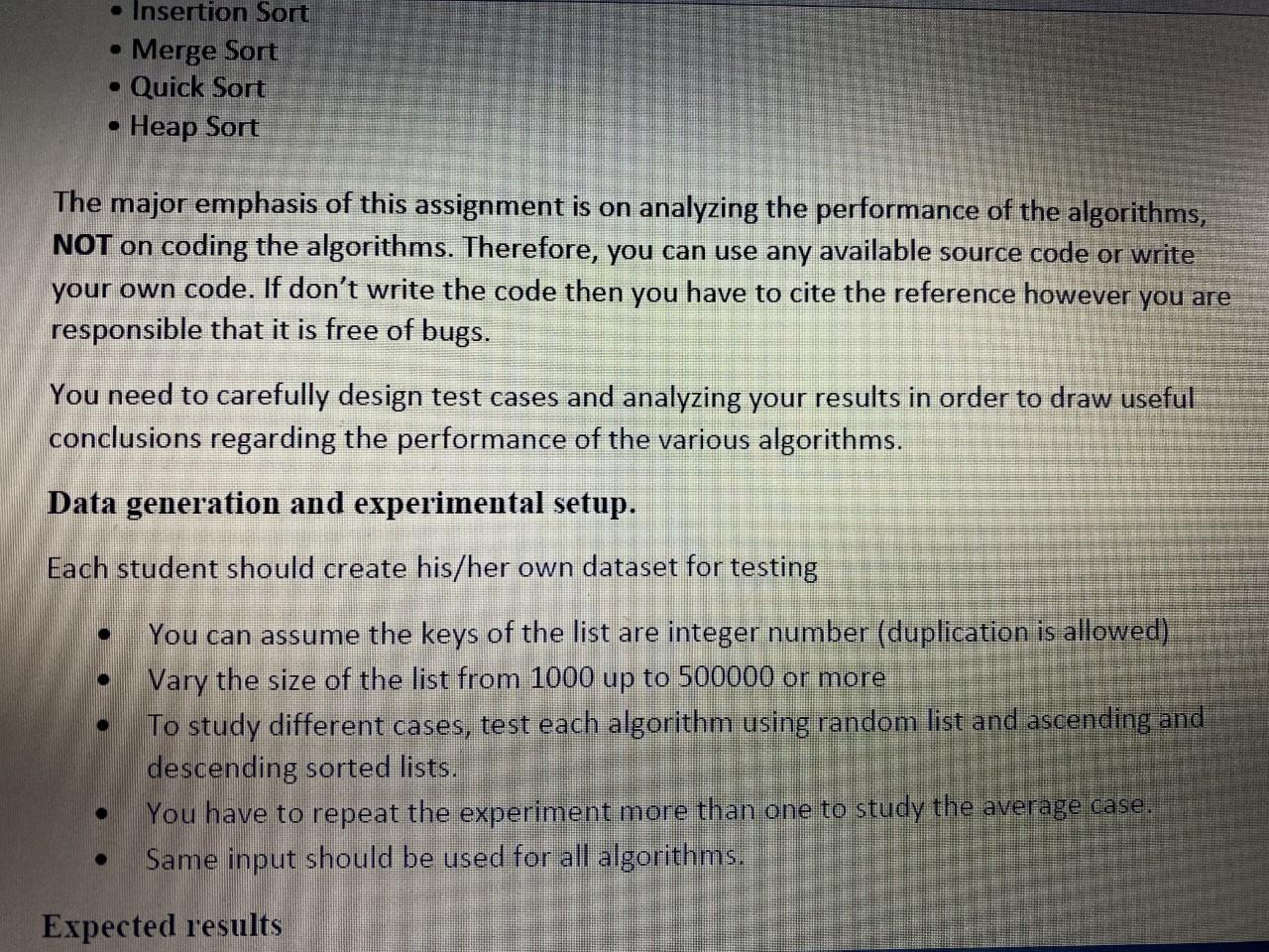 Solved • Insertion Sort Merge Sort Quick Sort Heap Sort . | Chegg.com