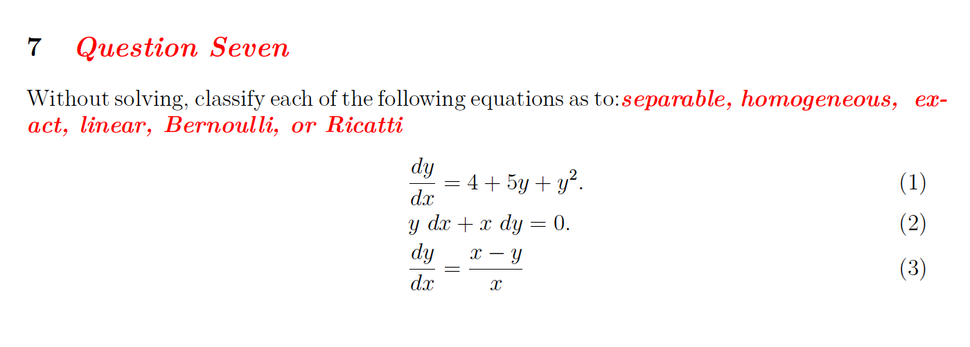 Solved 7 Question Seven Without solving, classify each of | Chegg.com