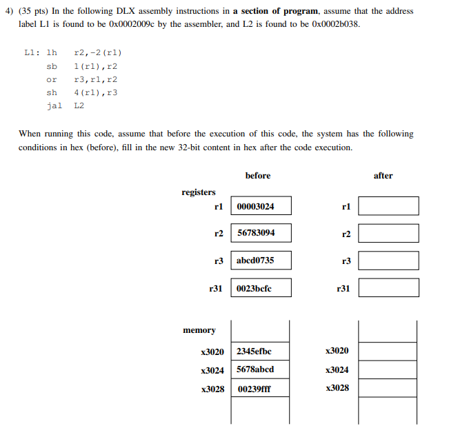 Solved 4) (35 pts) In the following DLX assembly | Chegg.com