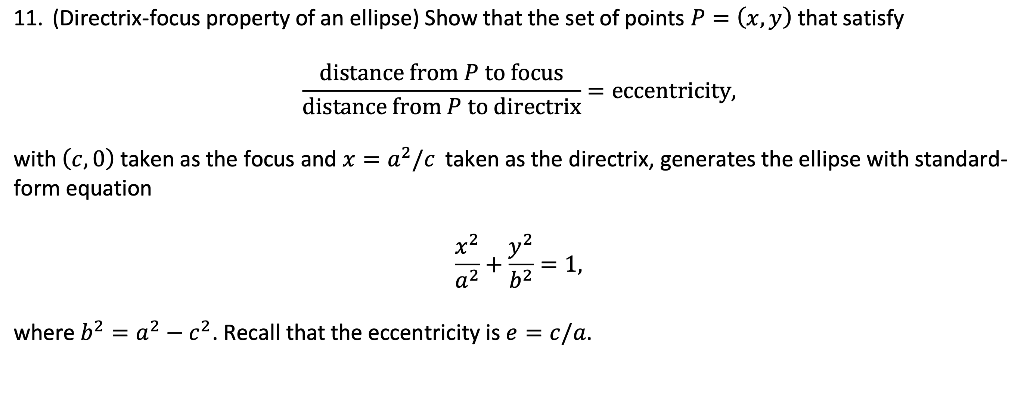 Solved 11. (Directrix-focus property of an ellipse) Show | Chegg.com