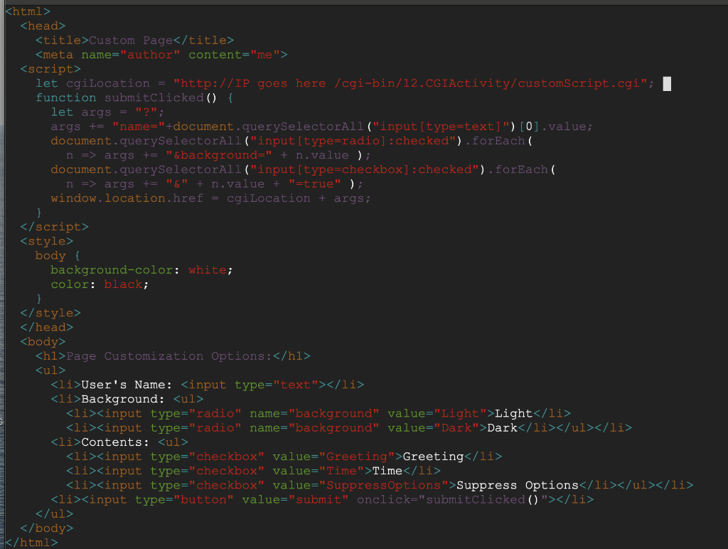 Update CGI Program It's now time to implement some | Chegg.com