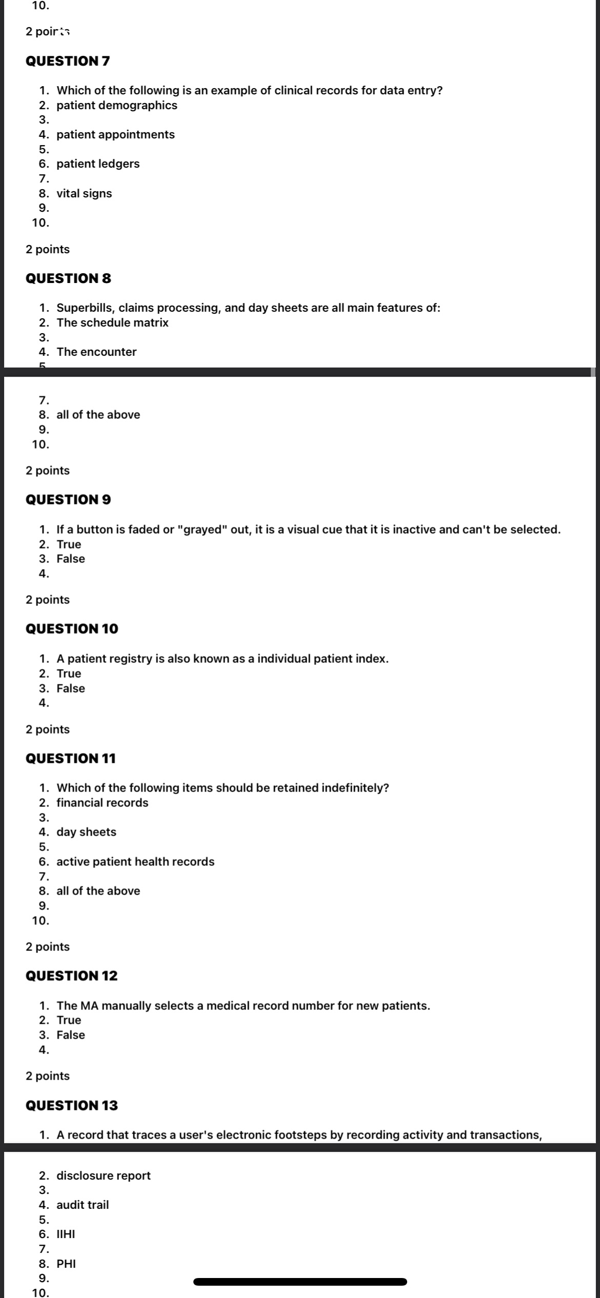 Solved 3. False 4. 2 points QUESTION 20 1. POC documentation | Chegg.com