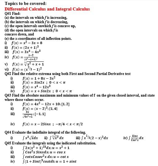 Solved x-2 Topics to be covered: Differential Calculus and | Chegg.com