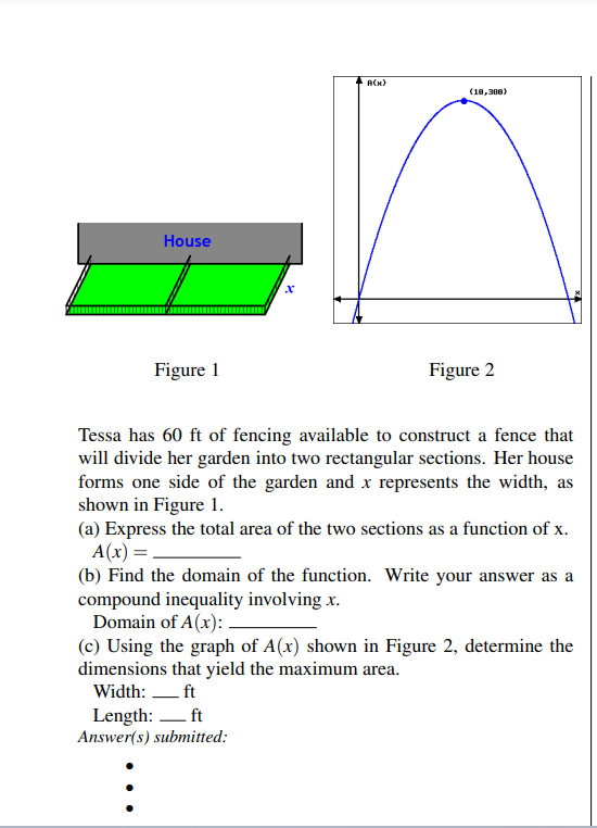 Solved Figure 1 Figure 2 Tessa has 60ft of fencing available | Chegg.com