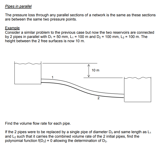 Pipes in parallel The pressure loss through any | Chegg.com