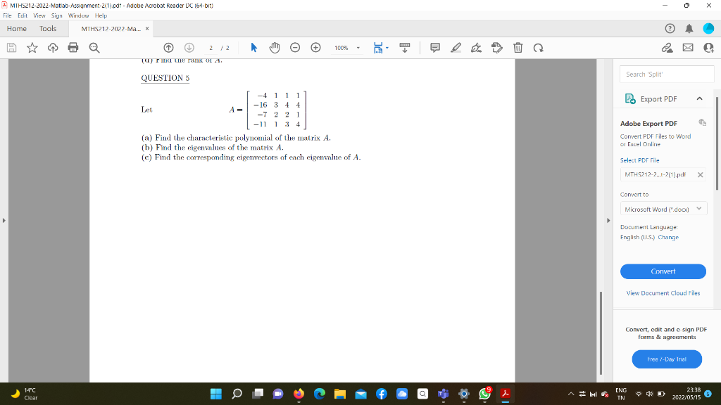 Solved MIHS212-2022-Matlab-Assignment-2(1).pdf - Adobe | Chegg.com