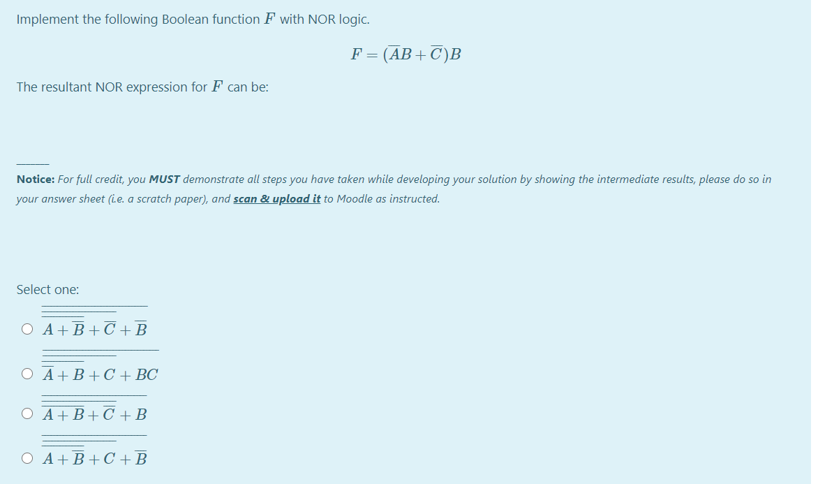 Solved Implement the following Boolean function F with NOR | Chegg.com